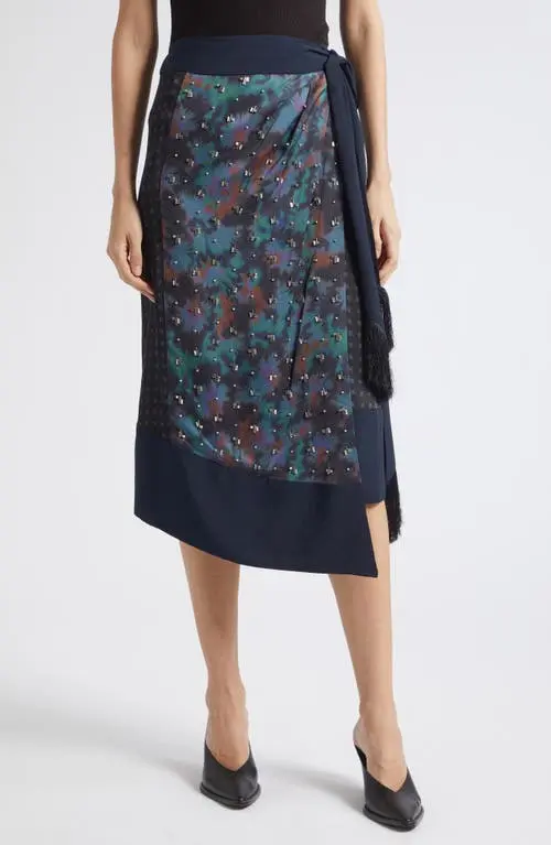 3.1 Phillip Lim Mixed Print Wrap Skirt With Beaded Embellishments - Midnight Multi