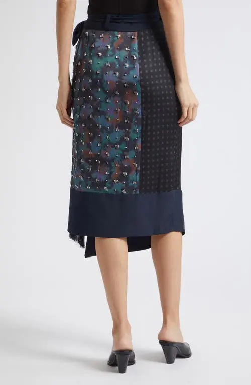 3.1 Phillip Lim Mixed Print Wrap Skirt With Beaded Embellishments - Midnight Multi