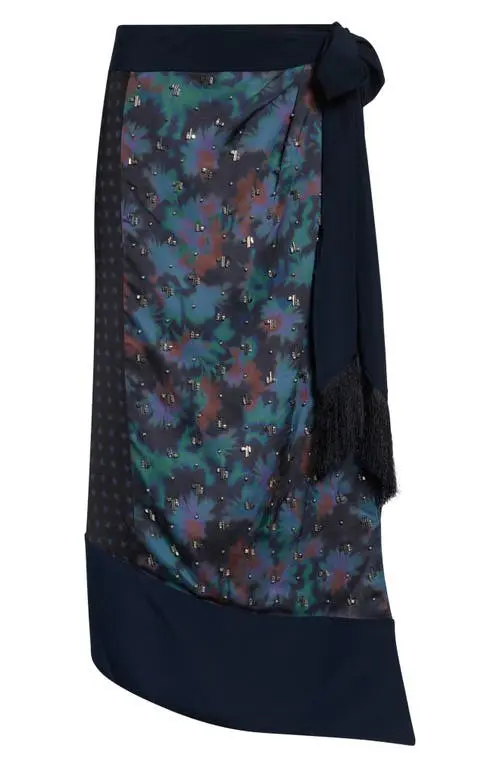 3.1 Phillip Lim Mixed Print Wrap Skirt With Beaded Embellishments - Midnight Multi