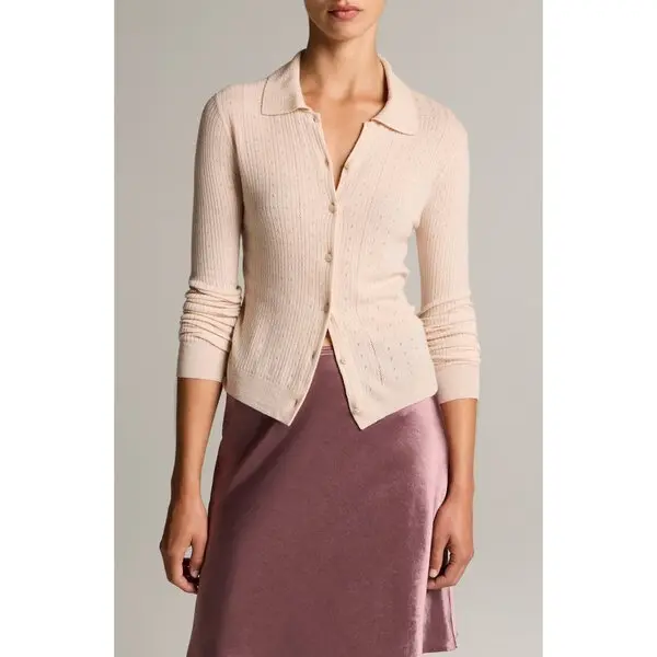 Vince Pointelle Knit Wool Cardigan - Blush Cloud
