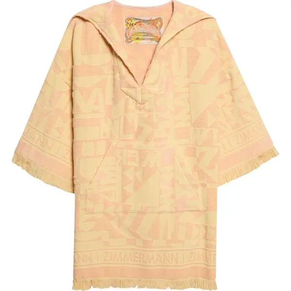 Zimmermann Pop Fringe Cotton Terry Jacquard Hooded Cover-up Dress - Mango