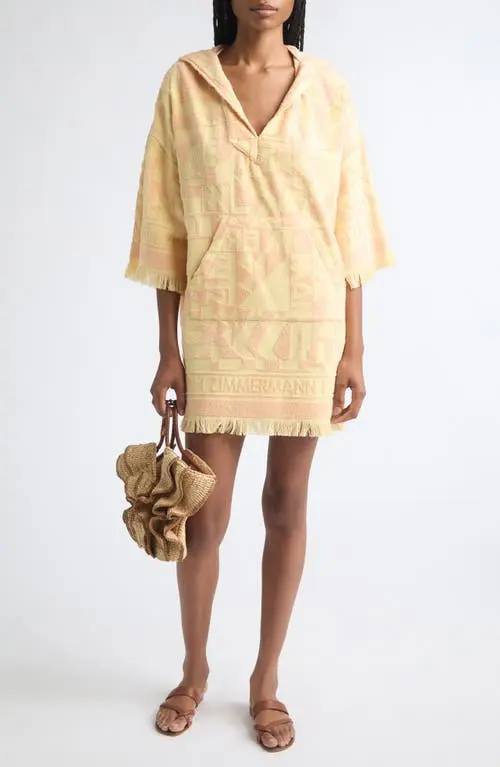 Zimmermann Pop Fringe Cotton Terry Jacquard Hooded Cover-up Dress - Mango