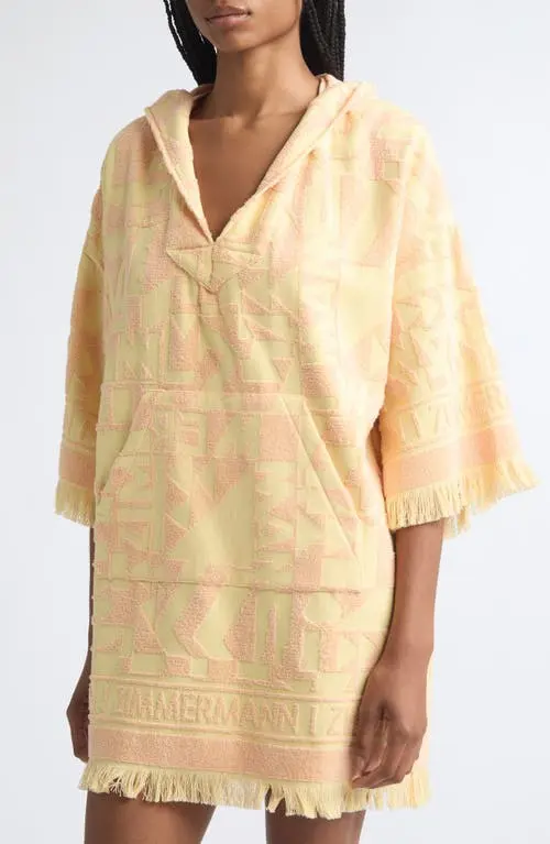 Zimmermann Pop Fringe Cotton Terry Jacquard Hooded Cover-up Dress - Mango