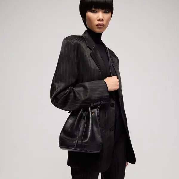 Gucci Small Bucket Bag In Perforated Gg Leather - Black