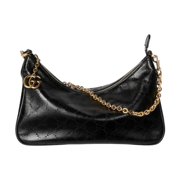 Gucci Lady Lunetta Chain Small Shoulder Bag In Leather - Black