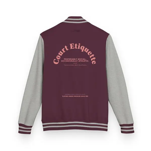 ANCHOR & CREW Grey / Red Burgundy & Heather Grey Court Etiquette Tennis Club League Cotton Varsity Letterman Jacket - Grey/red