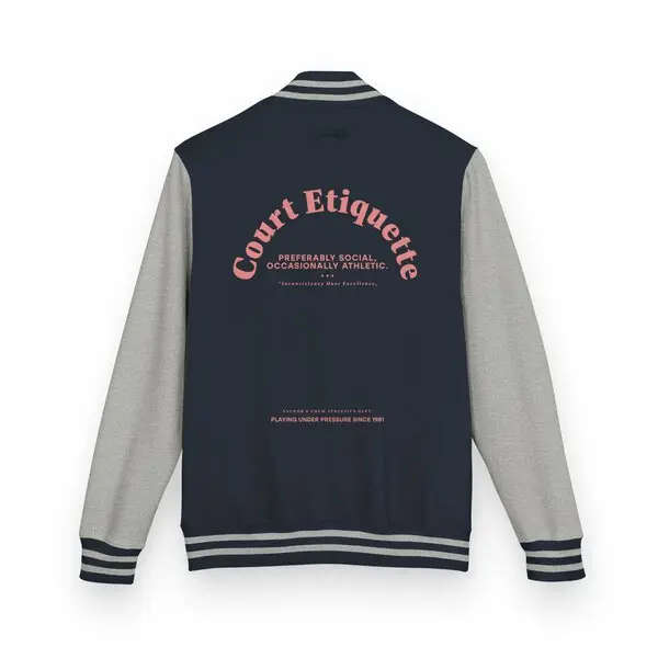 ANCHOR & CREW Blue / Grey Navy Blue & Heather Grey Court Etiquette Tennis Club League Cotton Varsity Letterman Jacket - Blue/grey