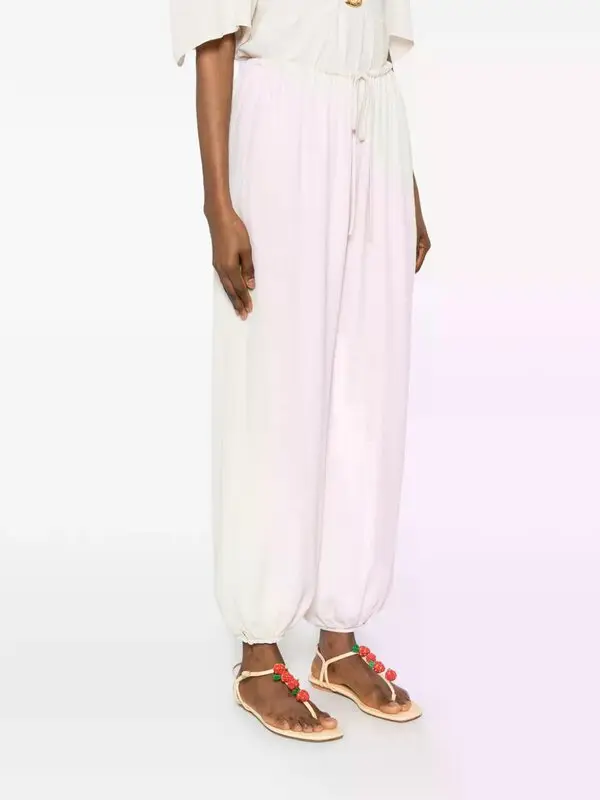 FORTE_FORTE Ivory White Gathered Cuff Drawstring Trousers