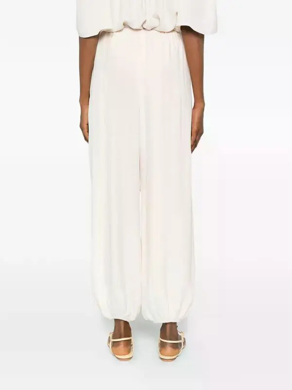 FORTE_FORTE Ivory White Gathered Cuff Drawstring Trousers