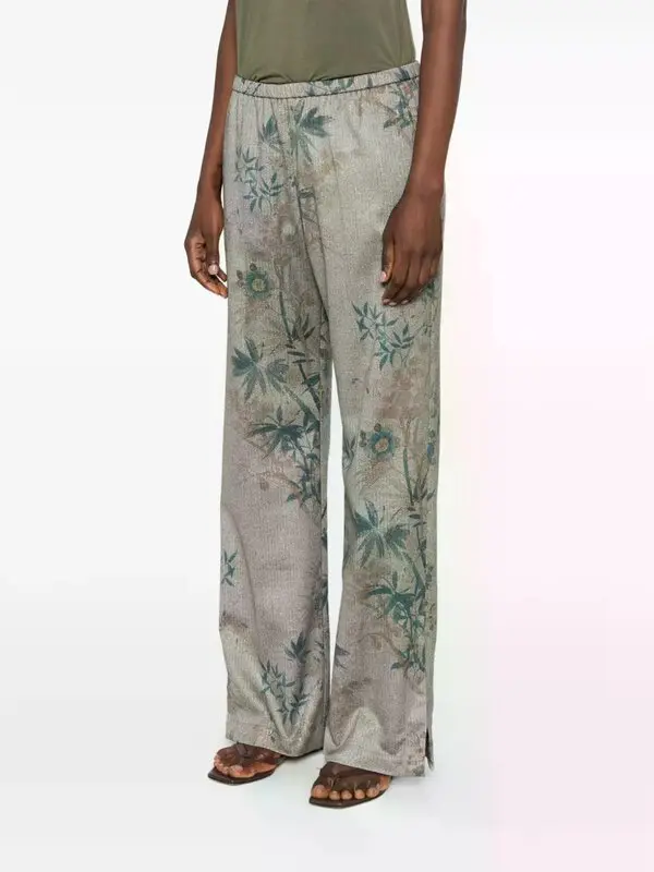 FORTE_FORTE Floral Print Herringbone Trousers - Neutrals