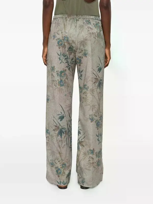 FORTE_FORTE Floral Print Herringbone Trousers - Neutrals