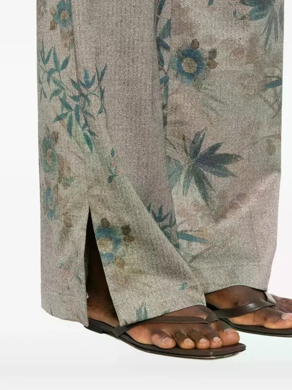 FORTE_FORTE Floral Print Herringbone Trousers - Neutrals