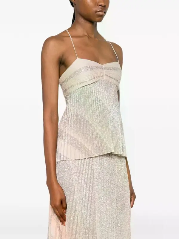 FORTE_FORTE Pleated Metallic-effect Spaghetti Strap Top