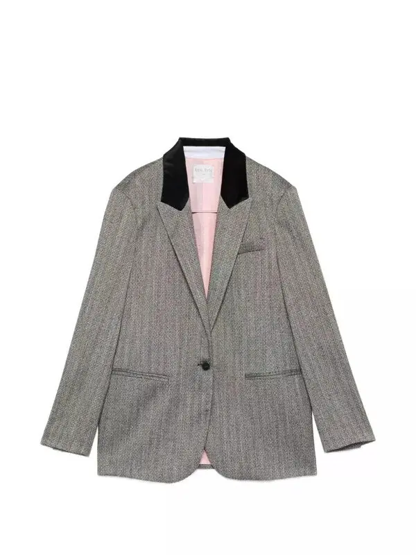 FORTE_FORTE Herringbone Pattern Velvet Collar Blazer