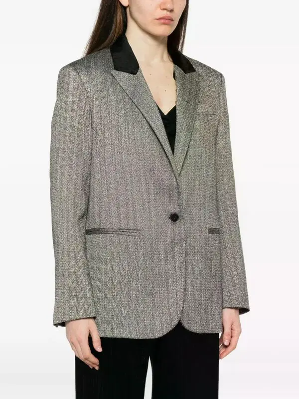 FORTE_FORTE Herringbone Pattern Velvet Collar Blazer