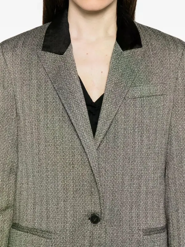 FORTE_FORTE Herringbone Pattern Velvet Collar Blazer