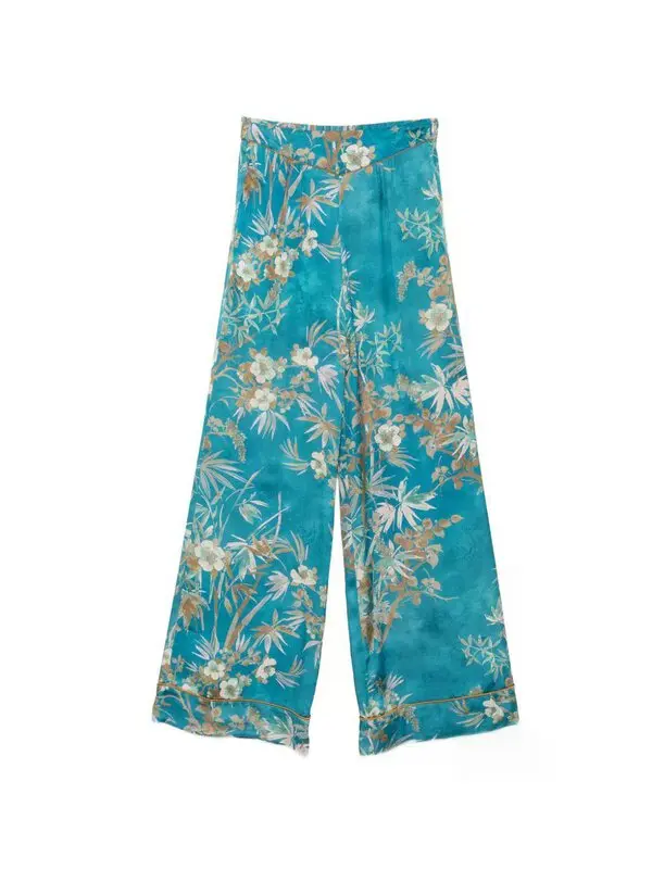 FORTE_FORTE Silk Floral Print Palazzo Pants - Blue