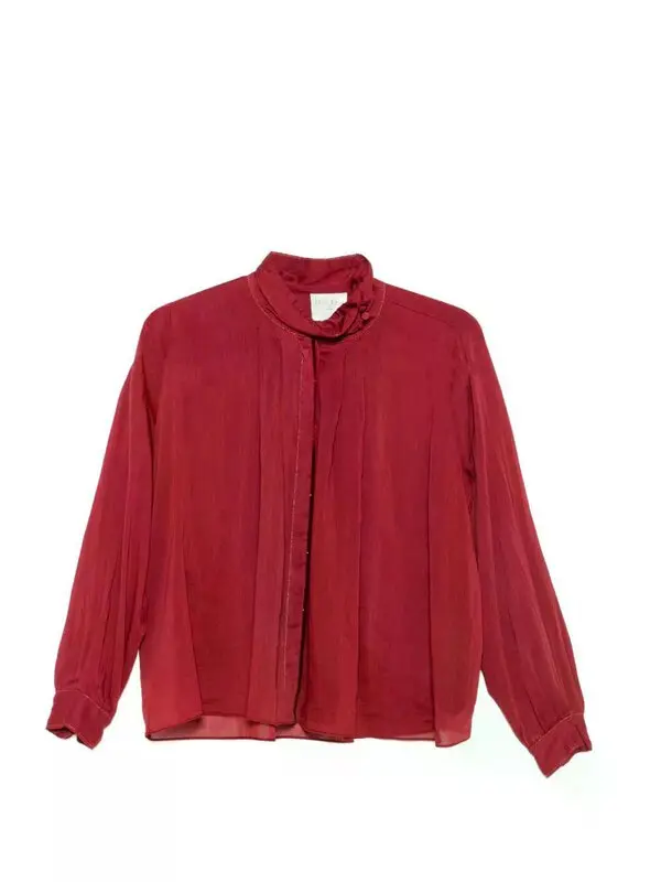 FORTE_FORTE High-neck Pleated Sheer Blouse