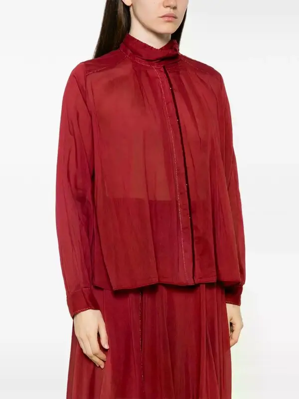 FORTE_FORTE High-neck Pleated Sheer Blouse