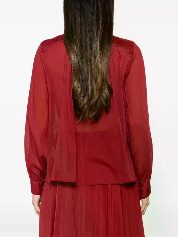 FORTE_FORTE High-neck Pleated Sheer Blouse