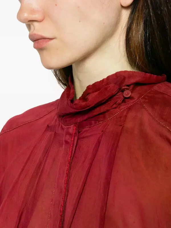 FORTE_FORTE High-neck Pleated Sheer Blouse