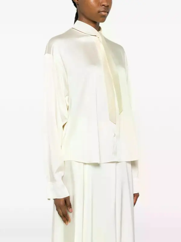 FORTE_FORTE Tie-neck Satin Shirt - Neutrals