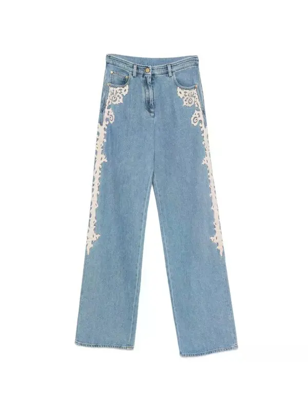 FORTE_FORTE Lace-appliqué Straight Leg Jeans