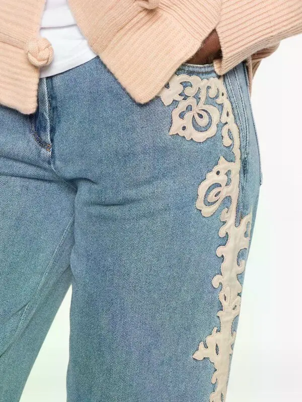FORTE_FORTE Lace-appliqué Straight Leg Jeans