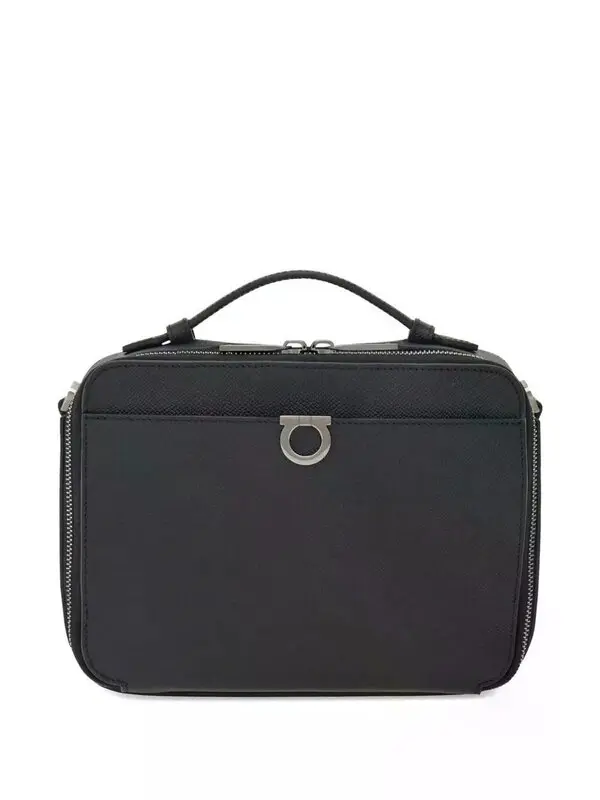 FERRAGAMO Gancini Hammered Leather Shoulder Bag - Black