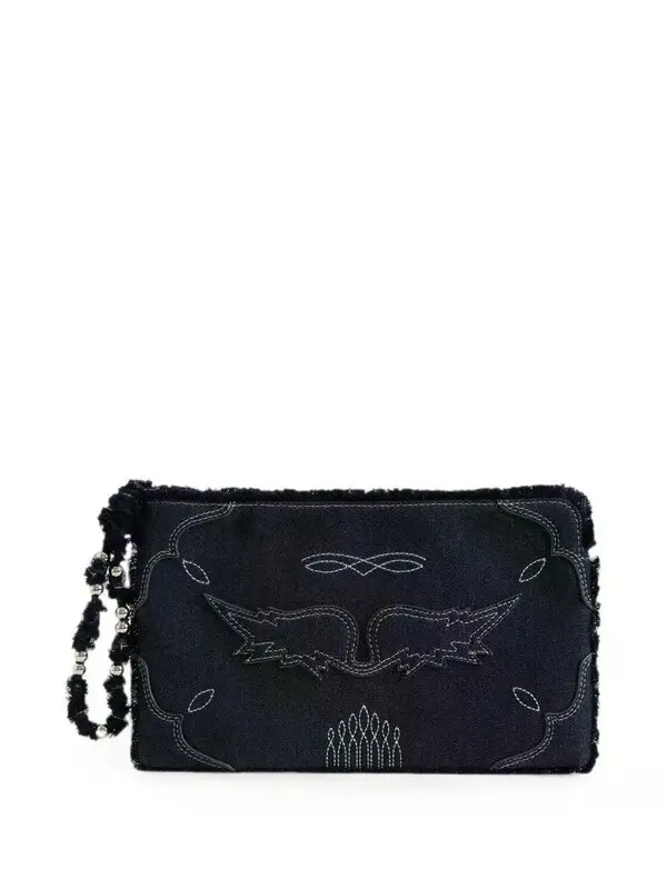 Zadig&Voltaire Embroidered Frayed Travel Pouch - Blue