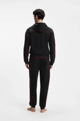 Hugo Contrast-piping Hoodie In Stretch Cotton