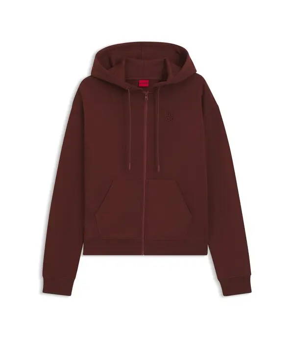 Hugo Cotton-terry Zip-up Hoodie With Stacked-logo Embroidery - Brown