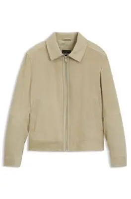 BOSS Suede Leather Jacket With Zipper Closure