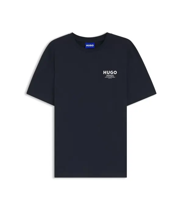 Hugo Regular-fit Cotton T-shirt With Logo Print - Dark Blue