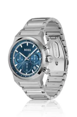 BOSS Silver-tone Chronograph Watch With Blue Dial