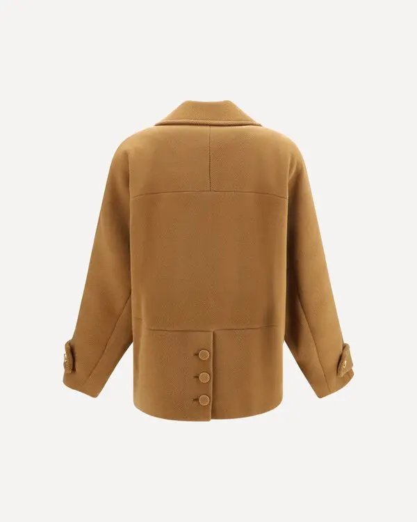 Chloé Double-breasted Herringbone Wool Short Coat - Brown