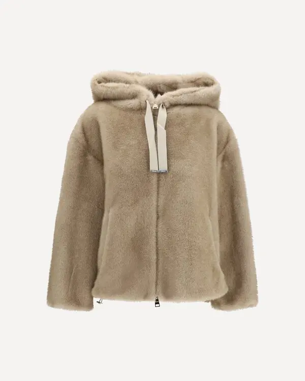 Herno Hooded Jacket In Eco-fur - Beige