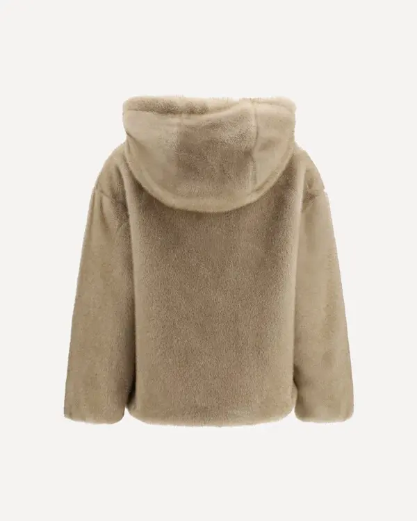 Herno Hooded Jacket In Eco-fur - Beige