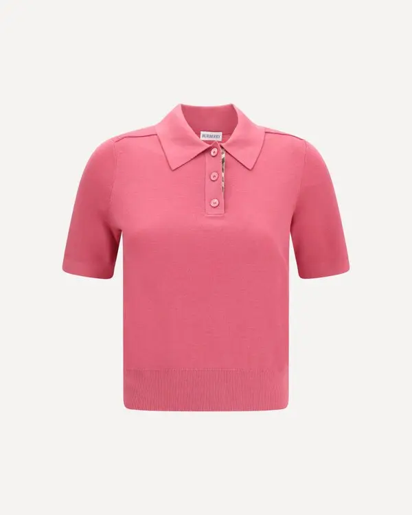 Burberry Wool Polo With Check Detail - Pink