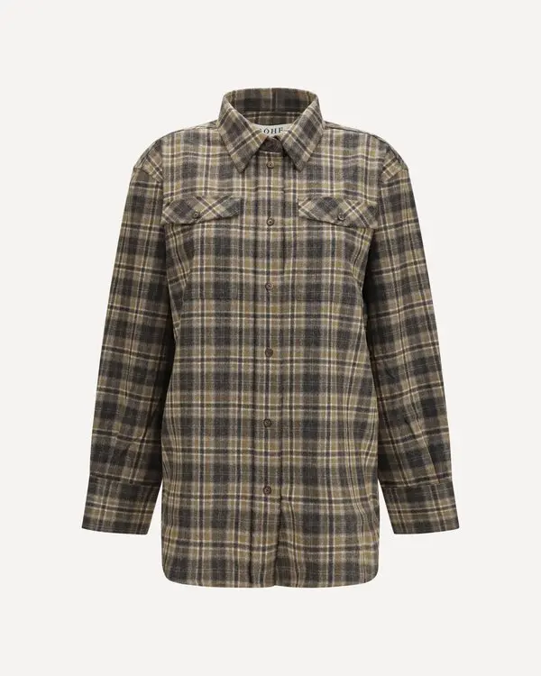 RÓHE Check Western Shirt In Textured Wool - Multicolour