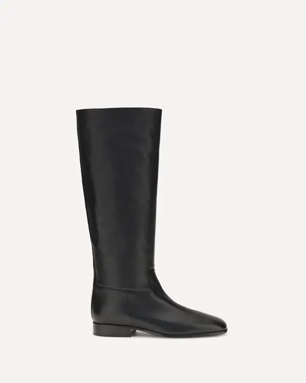 HERBERT LEVINE Knee High Square Toe Leather Boots - Black