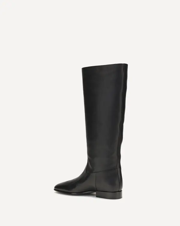 HERBERT LEVINE Knee High Square Toe Leather Boots - Black