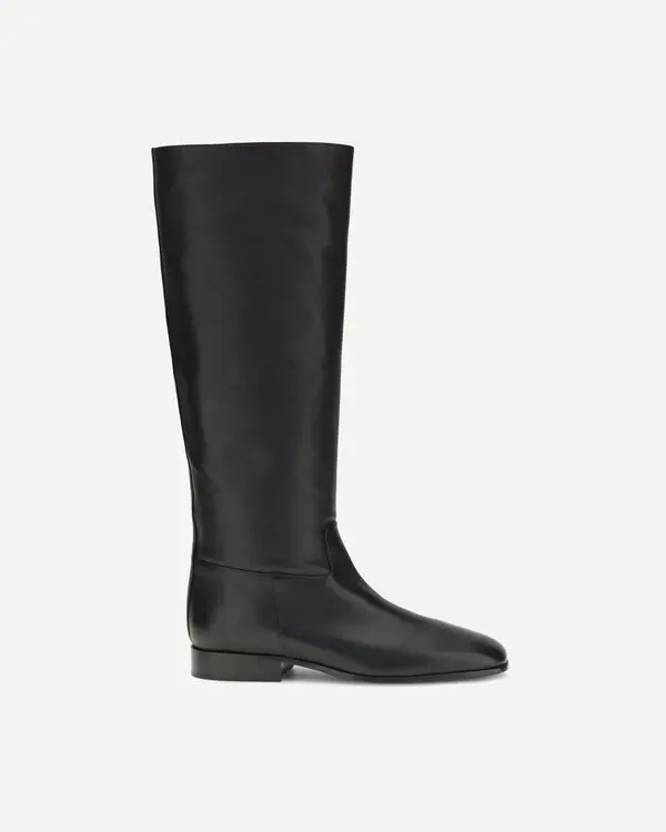 HERBERT LEVINE Knee High Square Toe Leather Boots - Black