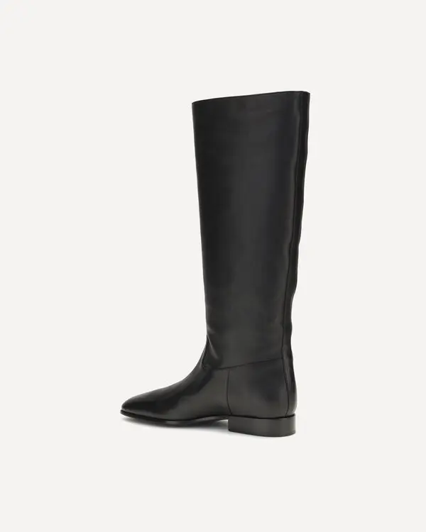 HERBERT LEVINE Knee High Square Toe Leather Boots - Black
