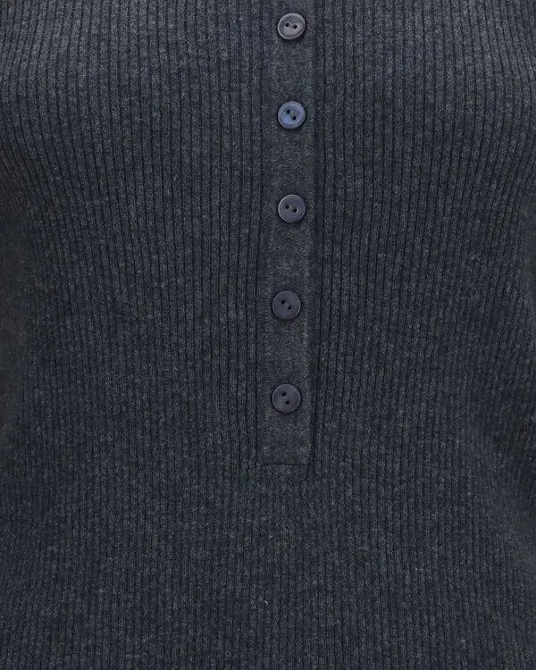 LISA YANG Airi Henley Sweater In Cotton And Cashmere - Grey