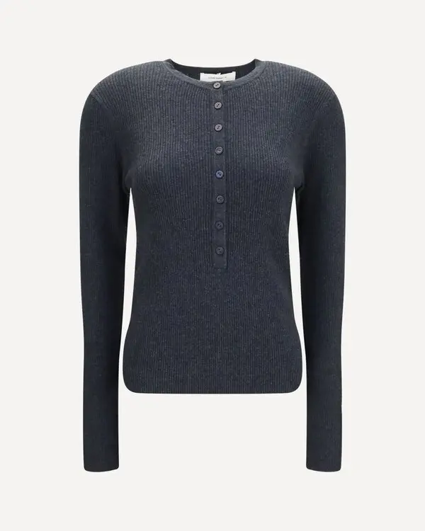 LISA YANG Airi Henley Sweater In Cotton And Cashmere - Grey
