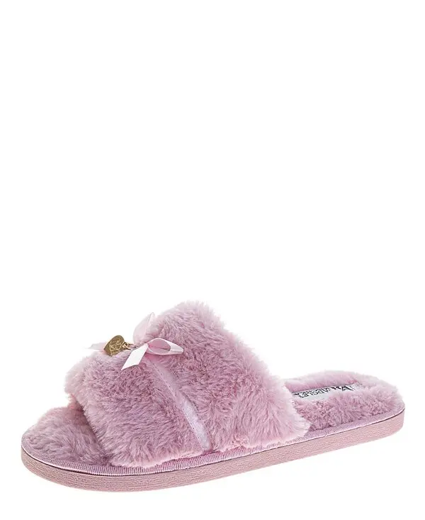 Badgley Mischka Bow-accent Fuzzy Slippers - Pink