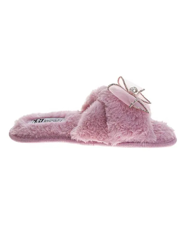 Badgley Mischka Jeweled Faux Fur Slippers - Pink