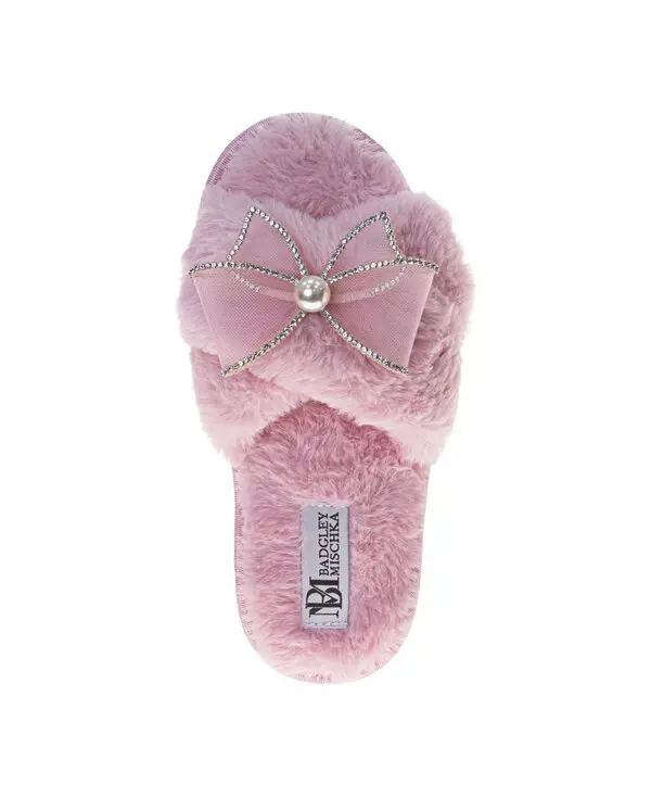 Badgley Mischka Jeweled Faux Fur Slippers - Pink