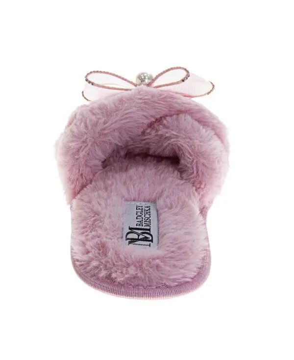 Badgley Mischka Jeweled Faux Fur Slippers - Pink
